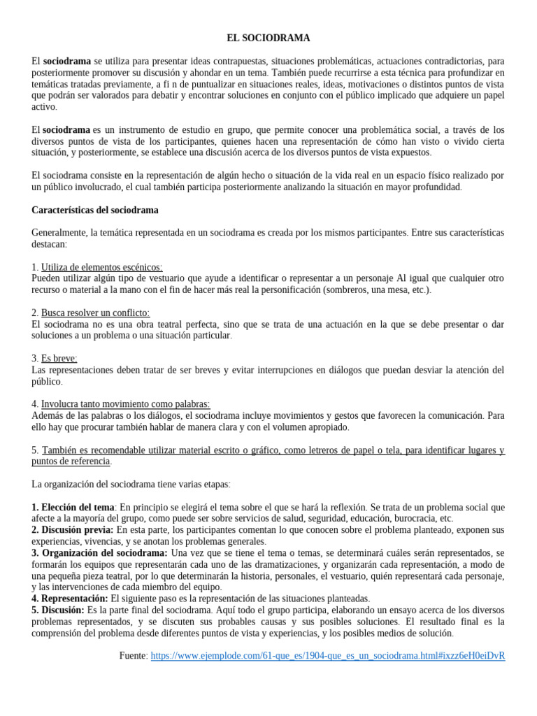Qué es el sociodrama y sus características | PDF