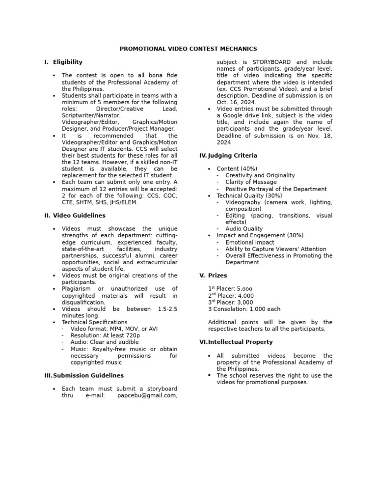 Promotional Video Contest Guidelines | PDF
