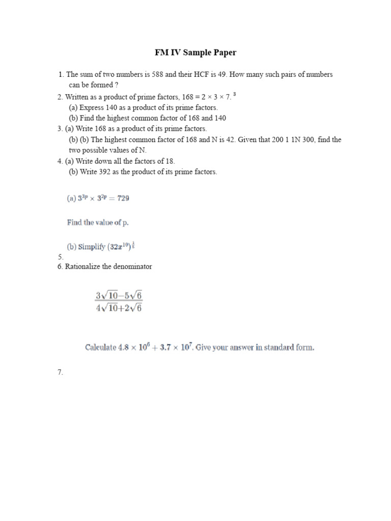 FM IV Sample Paper | PDF