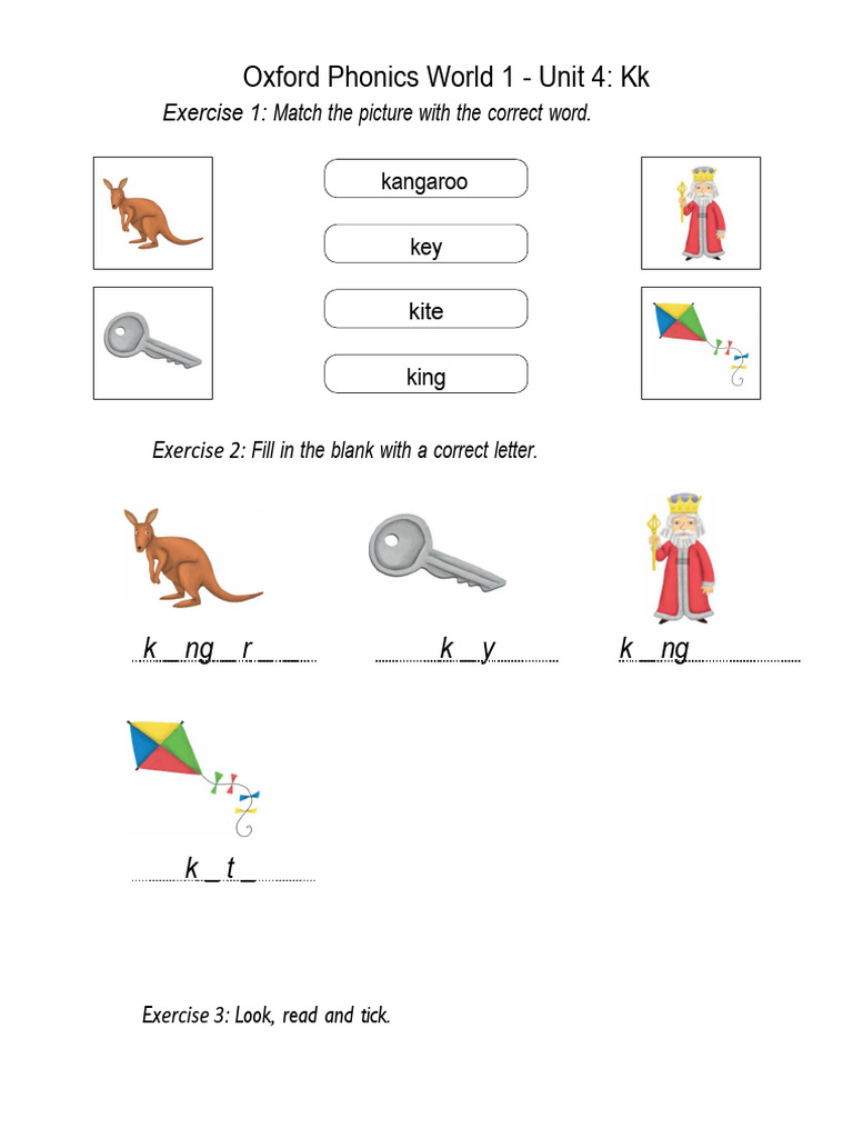 Kk Phonics Picture Matching Exercise | PDF