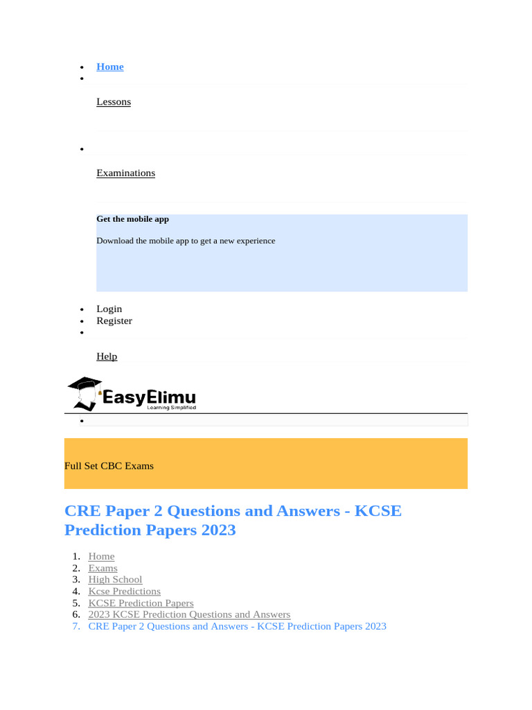 CRE Paper 2 KCSE 2023 Answers | PDF | Jesus | Disciple (Christianity)