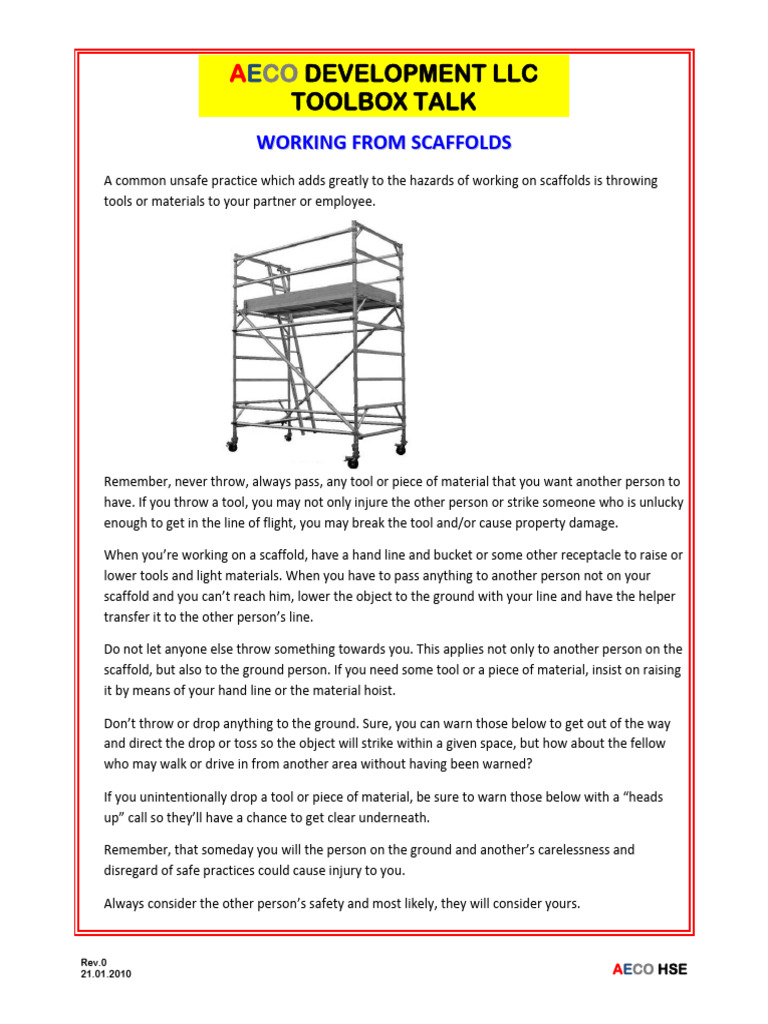 Safe Tool Handling on Scaffolds | PDF