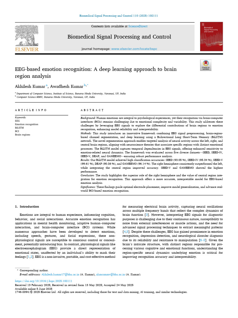 EEG Based Emotion Recognition A Deep Learning - 2025 - Biomedical ...