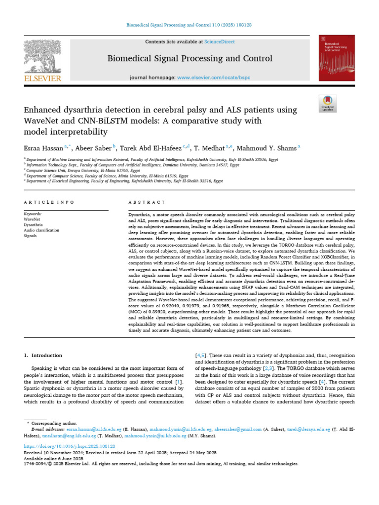 Enhanced Dysarthria Detection in Cerebral Palsy and ALS - 2025 ...