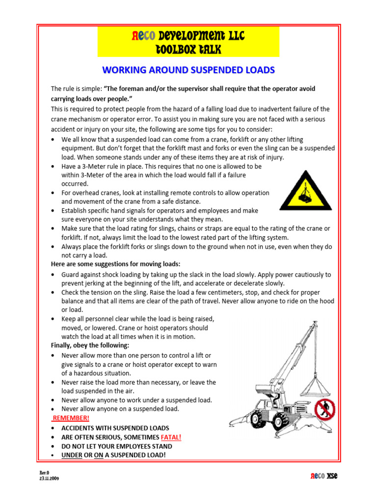 Safety Guidelines for Suspended Loads | PDF | Crane (Machine) | Forklift