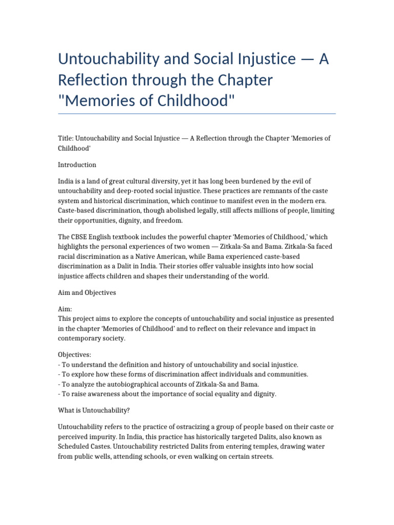 Untouchability and Social Injustice 1000 Words Project | PDF | Dalit ...