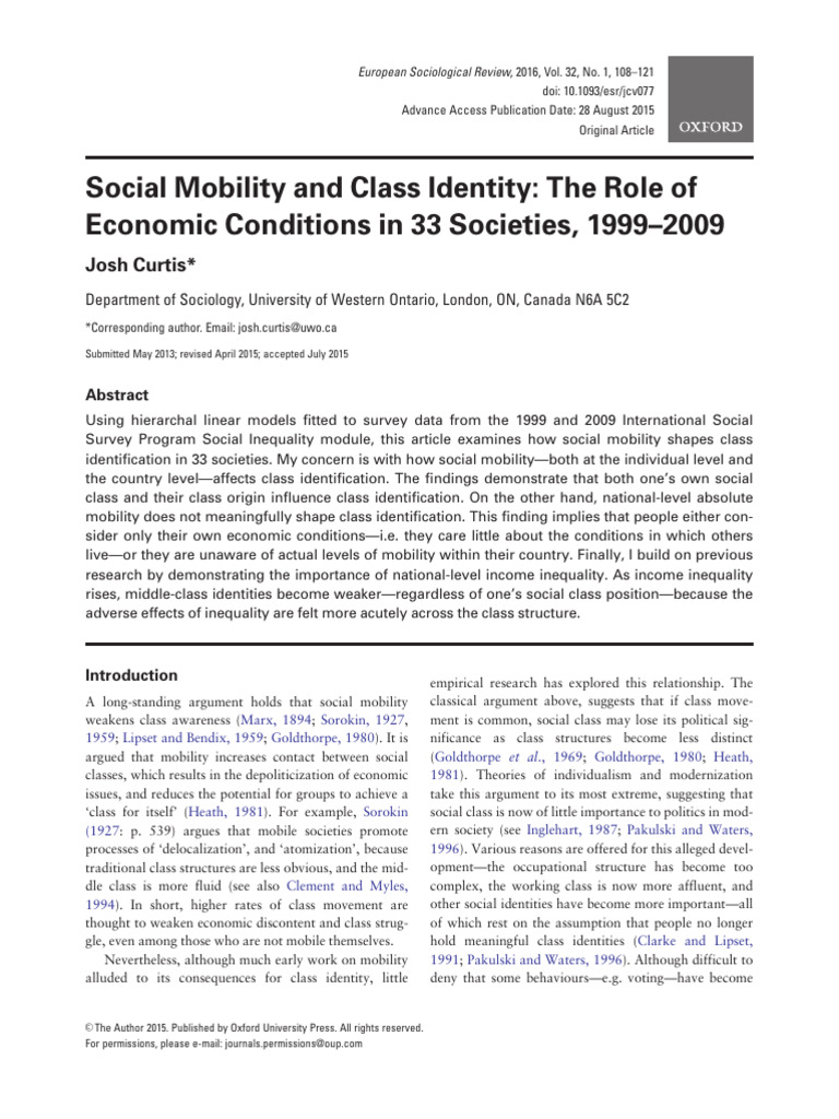 Social Mobility and Class Identity Study | PDF | Economic Inequality ...
