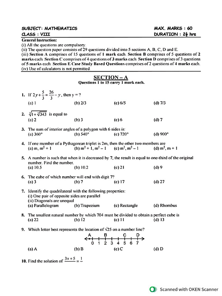 Class 8 Practice Paper | PDF