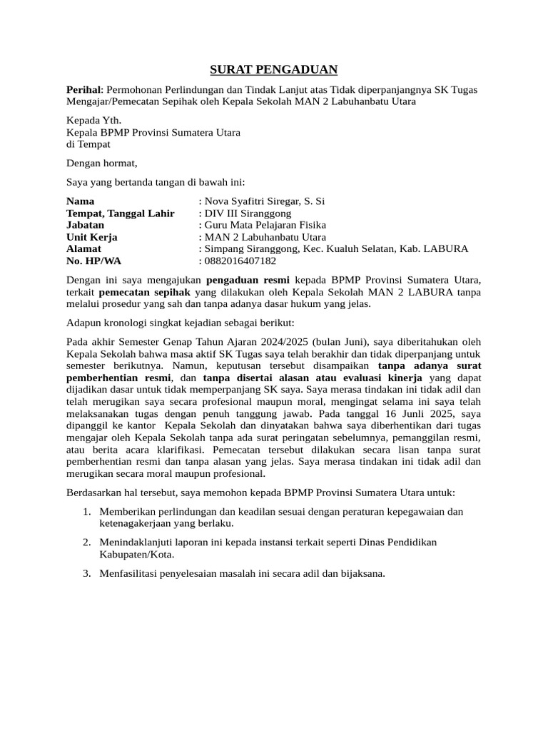 Surat Pengaduan Bpmp | PDF