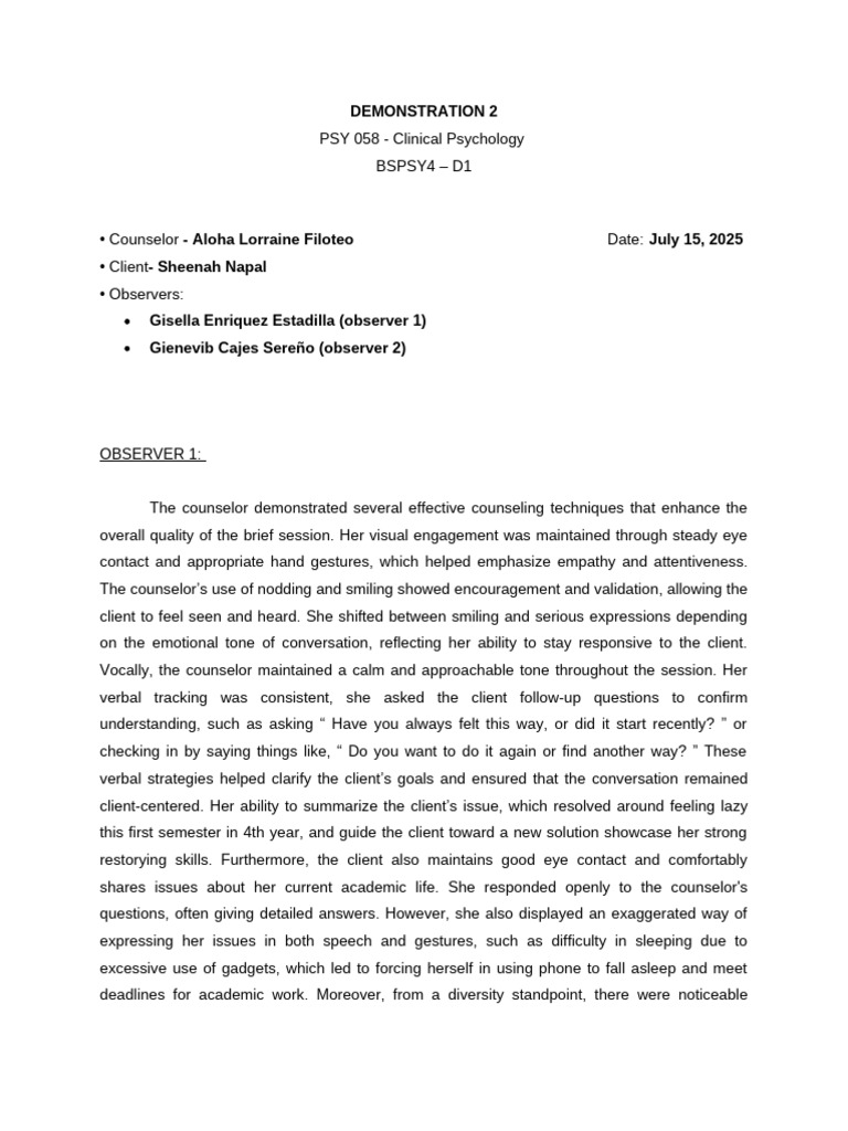 PSY 058, Demonstration #2 Output PDF | PDF | Body Language | Psychological Concepts