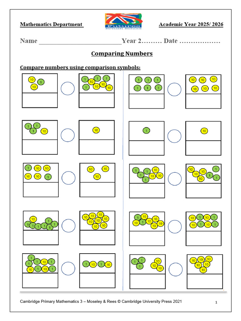 Year 2 Comparing Numbers Worksheet | PDF