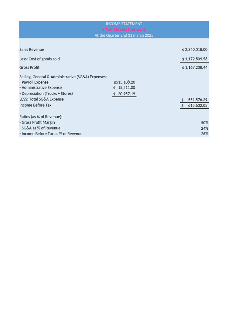 Y Not Income Statement | PDF