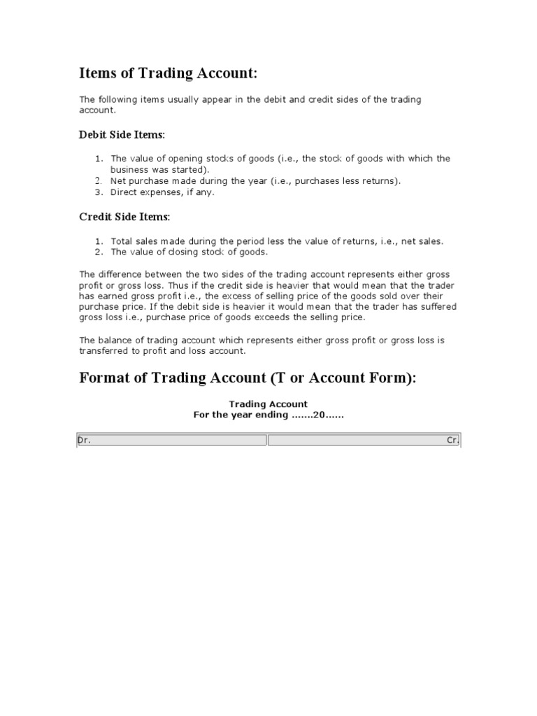 Items in Trading Account Explained | PDF | Expense | Debits And Credits