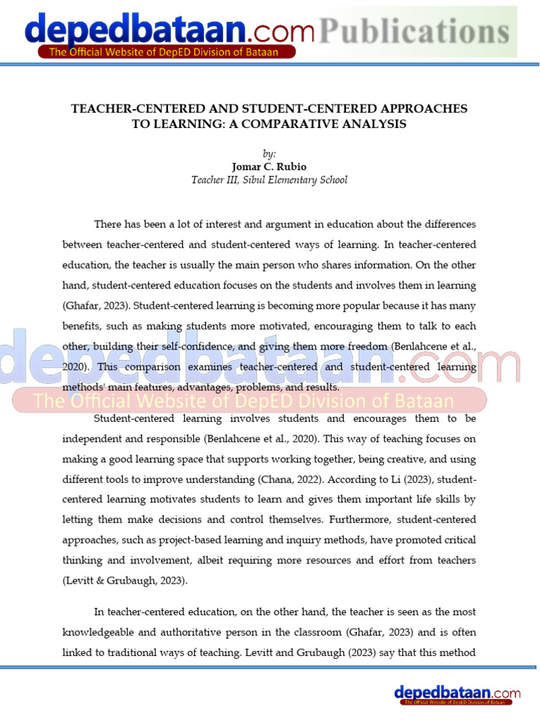 Teacher Centered and Student Centered Approaches To Learning A Comparative Analysis | PDF ...
