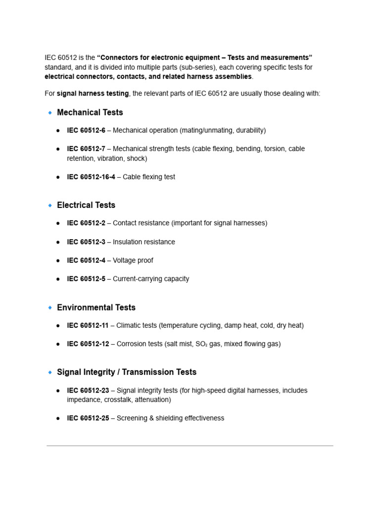 Signal Harness Testing per IEC 60512 | PDF | Electrical Connector ...