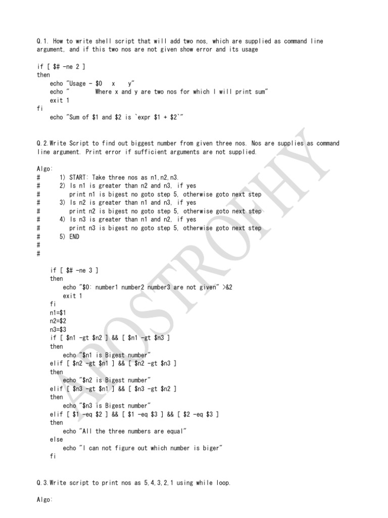 Shell Scripting Examples Pdf Command Line Interface Parameter Computer Programming