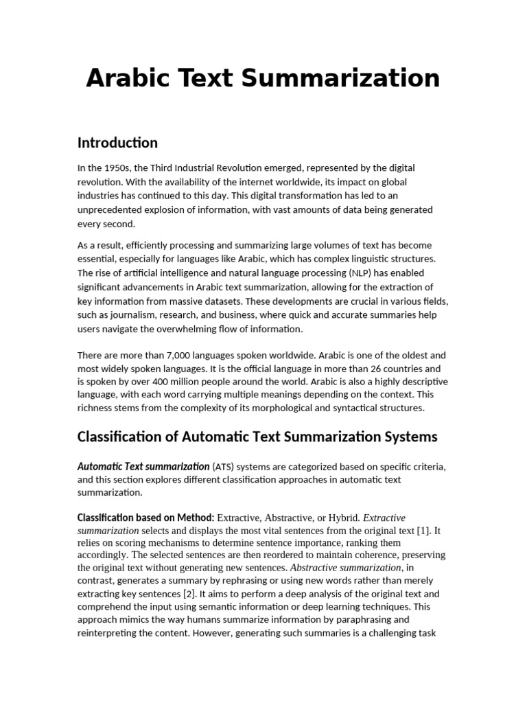 Arabic Text Summarization | PDF | Communication | Cognition