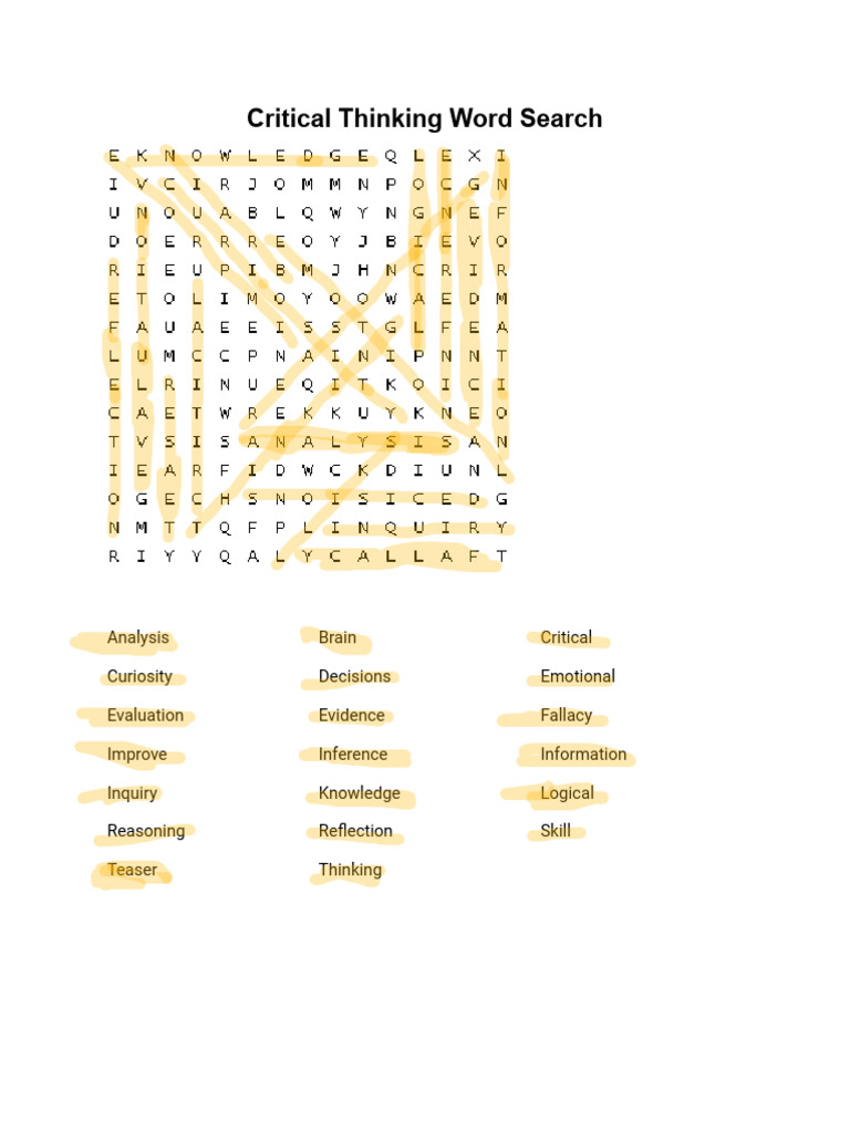 Critical Thinking Word Search | PDF