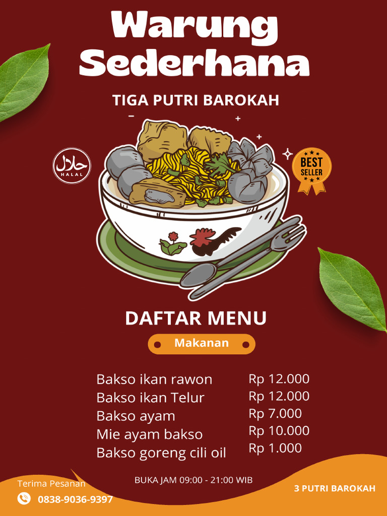 Merah Dan Jingga Moderen Menu Warung Bakso Dokumen A4 - 20250804 ...