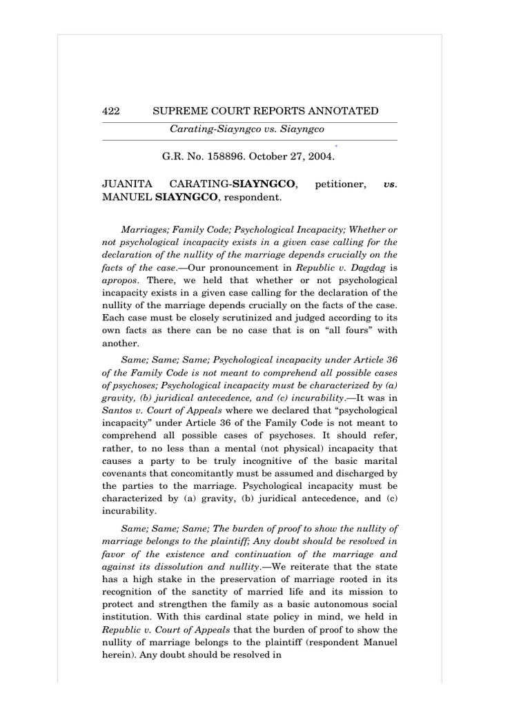 13 Carating-Siayngco V Siayngco | PDF | Annulment