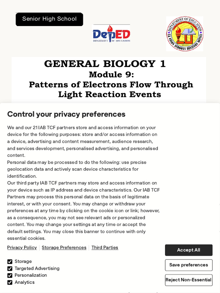 General Biology 1: Patterns of Electrons Flow Through Light Reaction ...