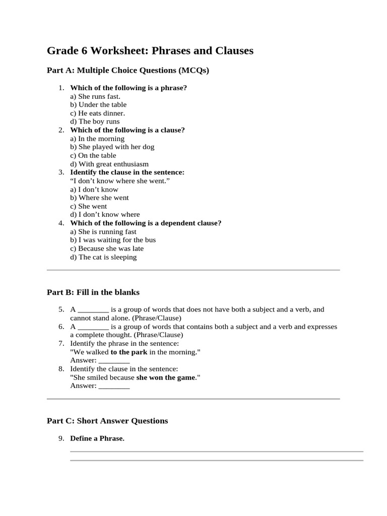 Grade 6 Worksheet | PDF