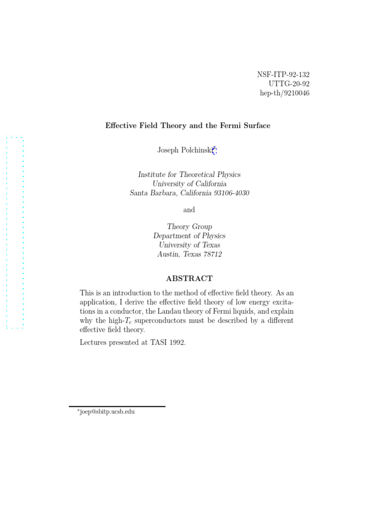 Effective Field Theory and The Fermi Surface | PDF | Quantum Field ...