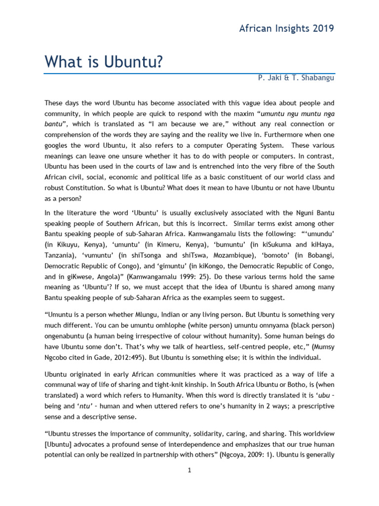 What Is Ubuntu (2019) - African Insights Unit1 - Activity 1.3 | PDF