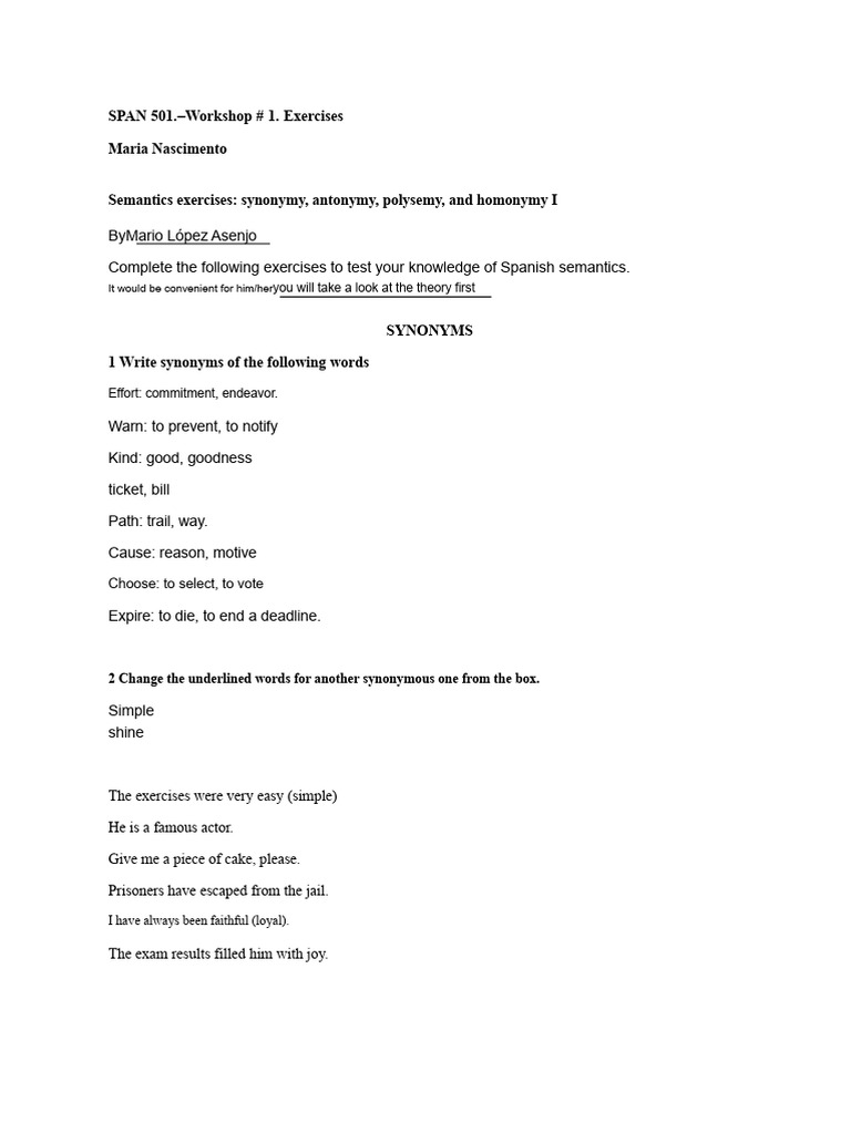 Exercises Synonyms Antonyms Etc | PDF | Lexical Semantics | Semantics