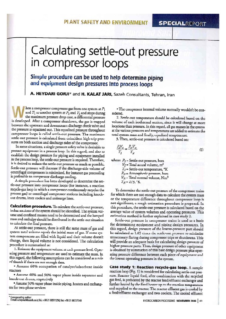 Hydrocarbon Processing - Calculating Settle-Out Pressure in Compressor Loops | PDF