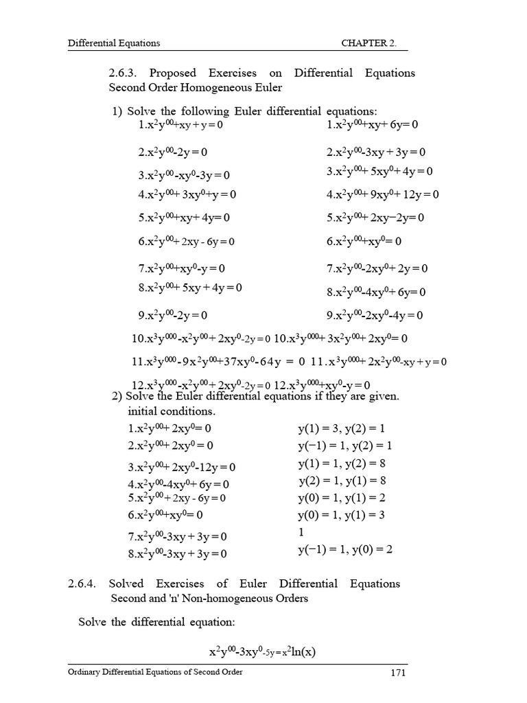 Exercises Differential Equations Euler Homogeneous | PDF