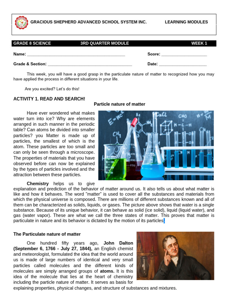 3rd Quarter Module in Science 8 | PDF | Atoms | Liquids