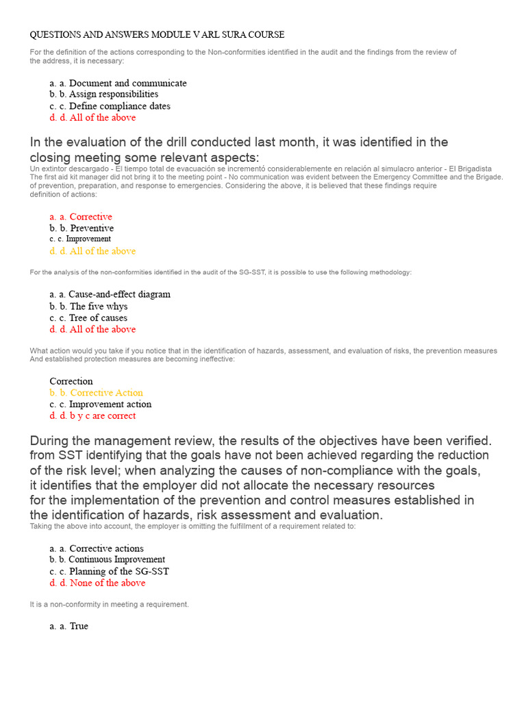 Questions and Answers Module V Course Arl Sura | PDF | Risk ...