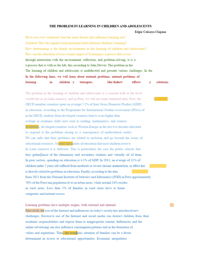 Expository Text, THE PROBLEM IN LEARNING IN CHILDREN AND ADOLESCENTS | PDF | Learning | Motivation