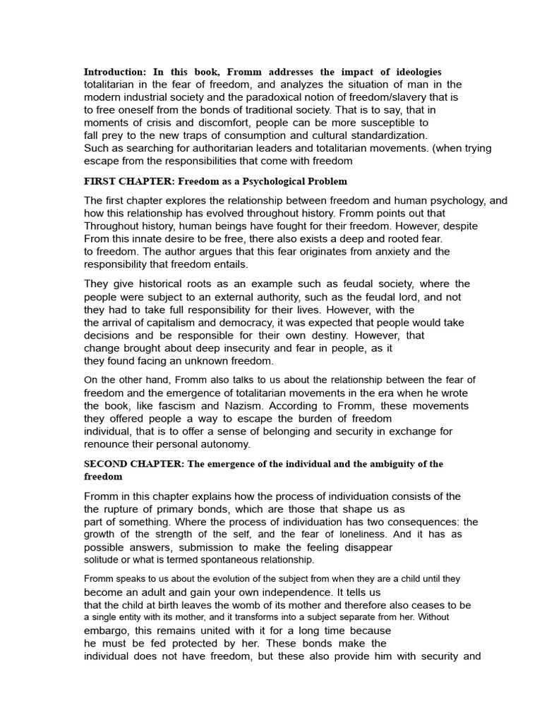 Fromm's Analysis of Freedom and Fear | PDF | Sadomasochism | Social ...