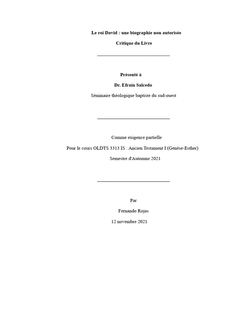 Biographie non autorisée du Roi David | PDF | David | Saül