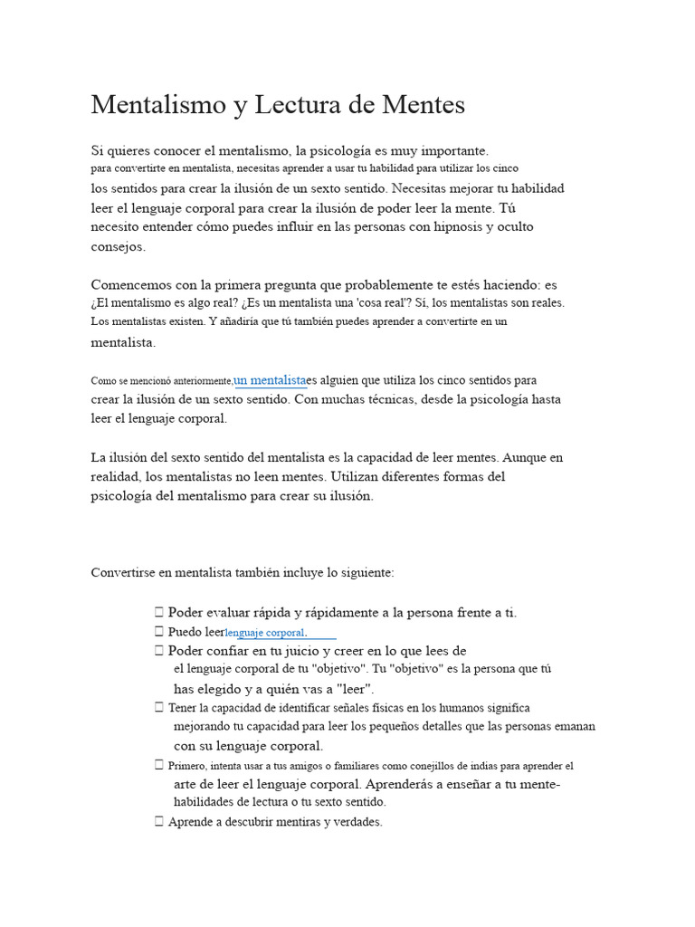 Guía para Aprender Mentalismo y Lectura de Mentes | PDF | Mente ...