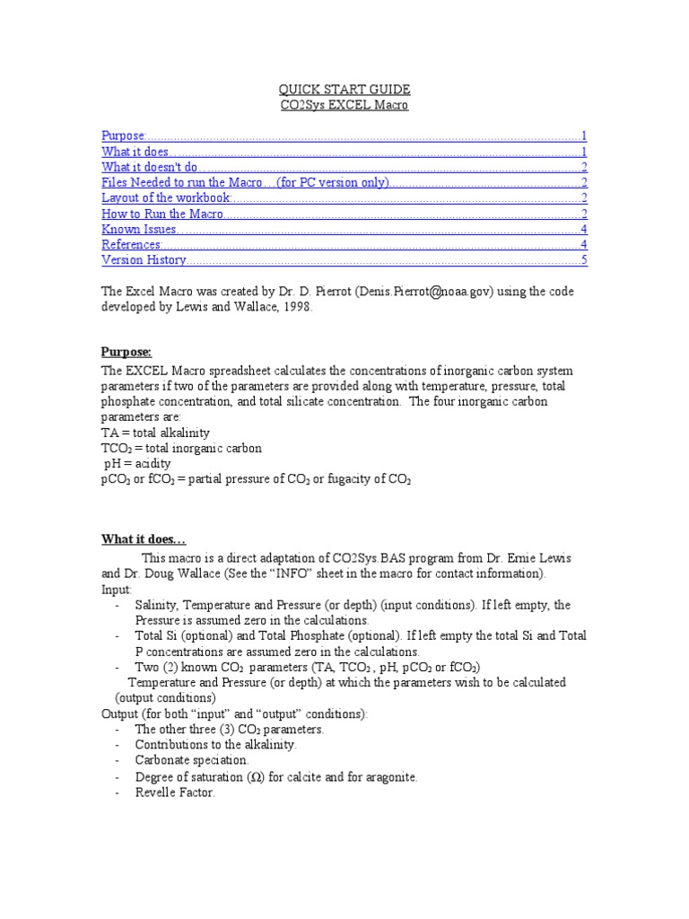 CO2SYS Macro Instructions | PDF | Microsoft Excel | Parameter (Computer Programming)