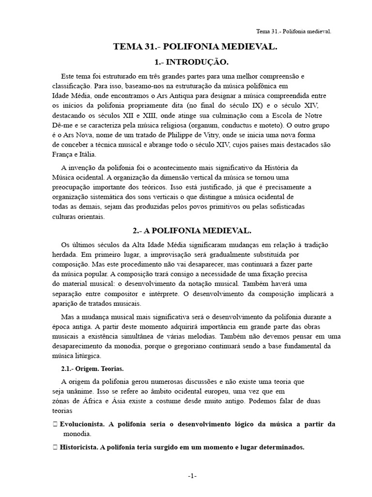 TEMA 31. - Polifonia Medieval. | PDF | Musicologia | Composições musicais