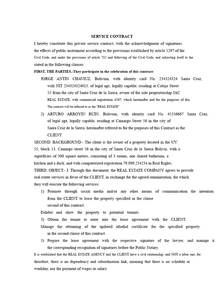 ADHESION Contract For Real Estate Services CORRECT MODEL | PDF | Lease ...