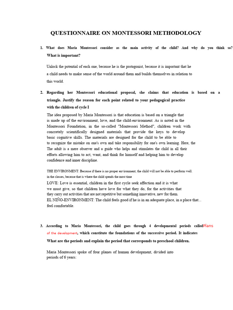 Montessori Method Questionnaire Insights | PDF | Montessori Education ...