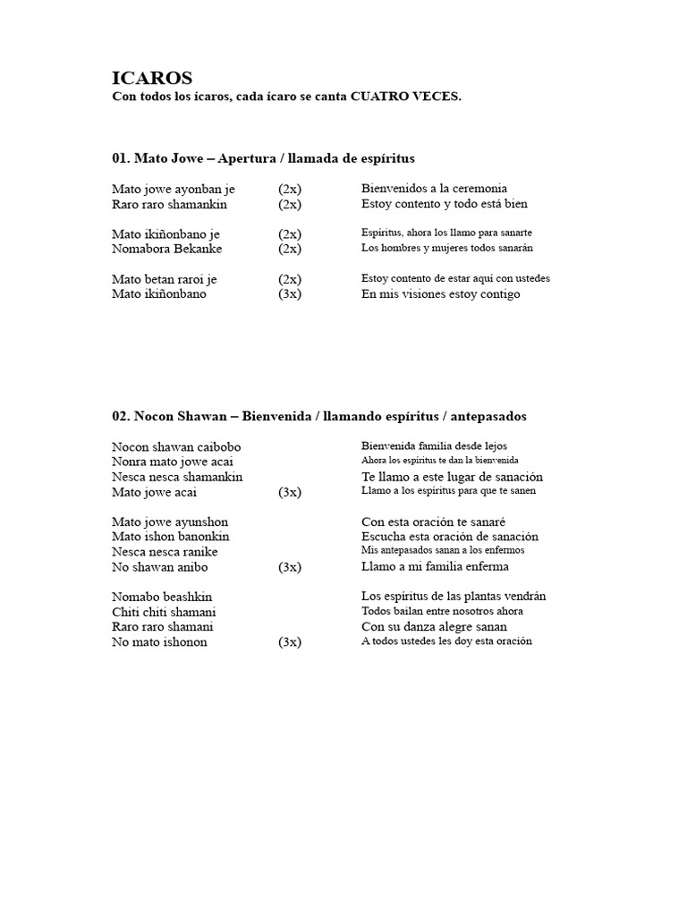Ícaros para Sanación y Llamado Espiritual | PDF