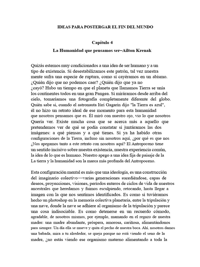 La Humanidad Que Pensamos Ser - Ailton Krenak | PDF | Experiencia