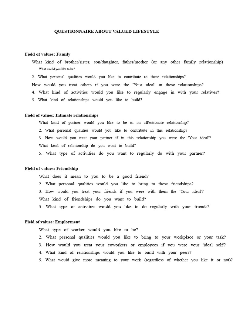 Questions For Reflection On Values | PDF | Learning | Psychology