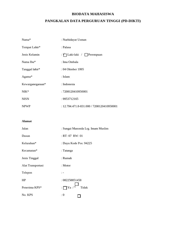 Formulir Format PDDIKTI 1 | PDF