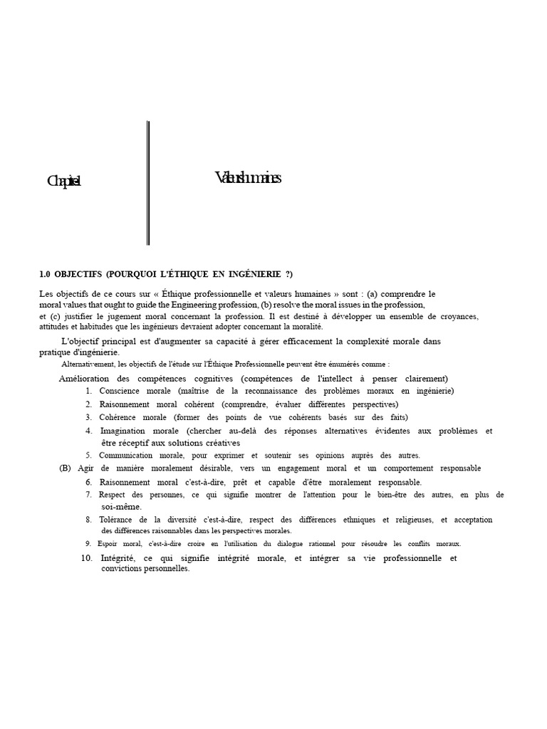 Éthique et Valeurs en Ingénierie | PDF | Moralité | Vérité