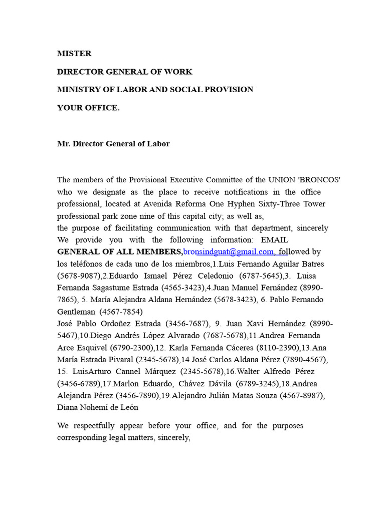 Request Addressed To The General Director of Labor | PDF