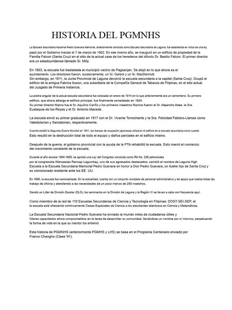 Historia de Pgmnhs | PDF
