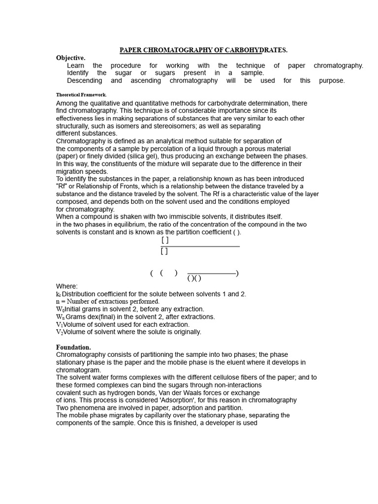 Paper Chromatography for Carbohydrates | PDF | Chromatography | Chemistry