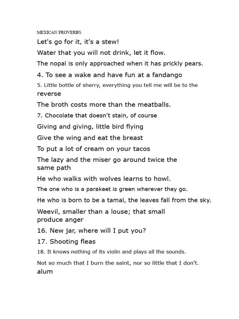 Famous Mexican Proverbs Explained | PDF